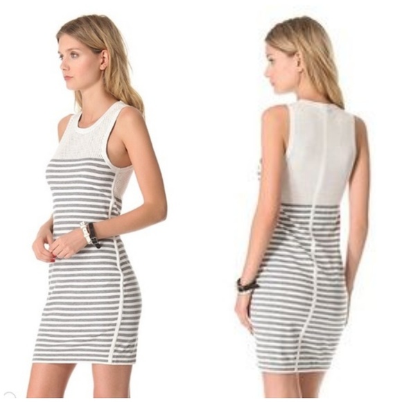 rag & bone | Dresses | Rag Bone Gray White Striped Mesh Detail Dress ...